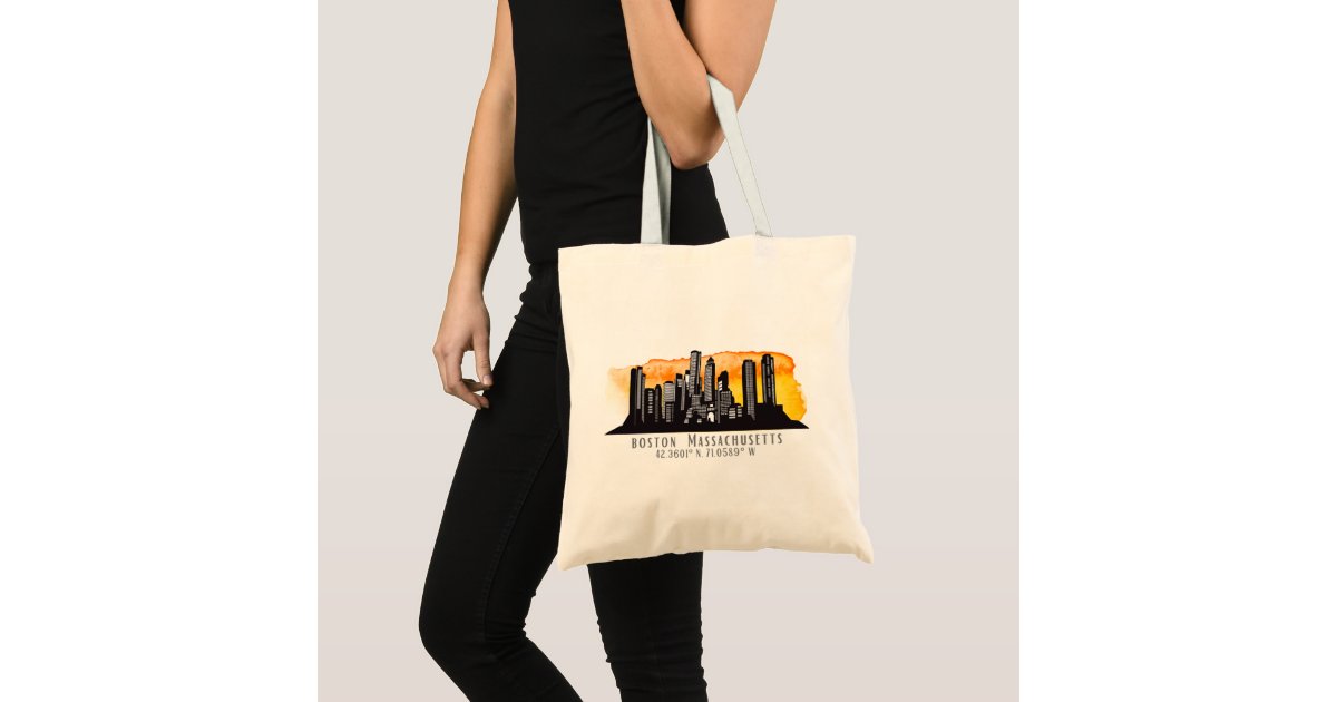 Boston Skyline Latitude and Longitude Tote Bag | Zazzle