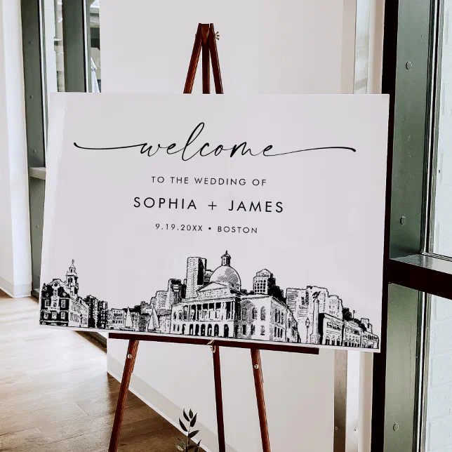 Boston Skyline Modern Wedding Welcome Foam Board | Zazzle