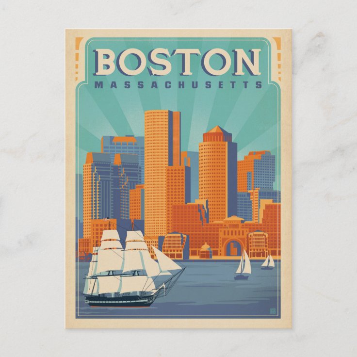 Boston Skyline & Sailboats | Massachusetts Postcard | Zazzle