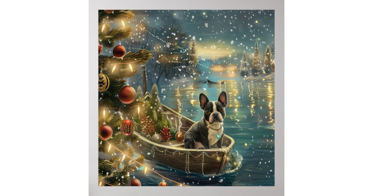 Boston Terrier Christmas Festive Voyage Poster | Zazzle