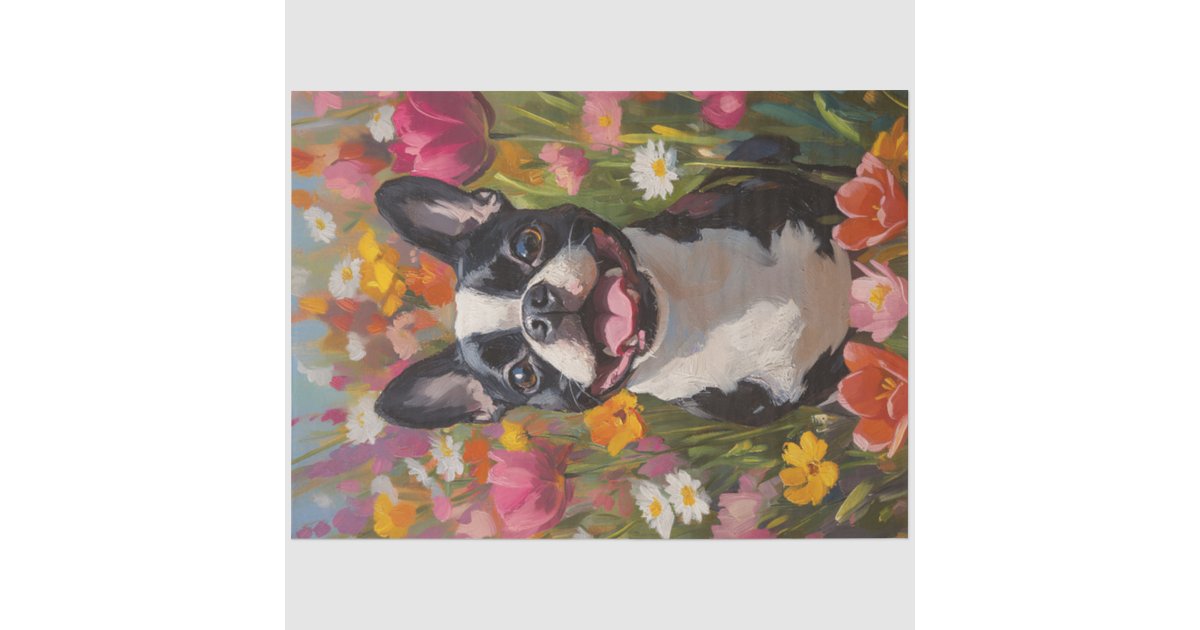 Boston Terrier Colorful Wildflower Field Decoupage Tissue Paper | Zazzle