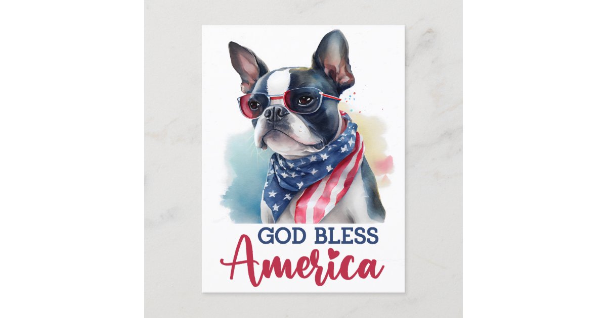 Boston Terrier, God Bless America Postcard | Zazzle