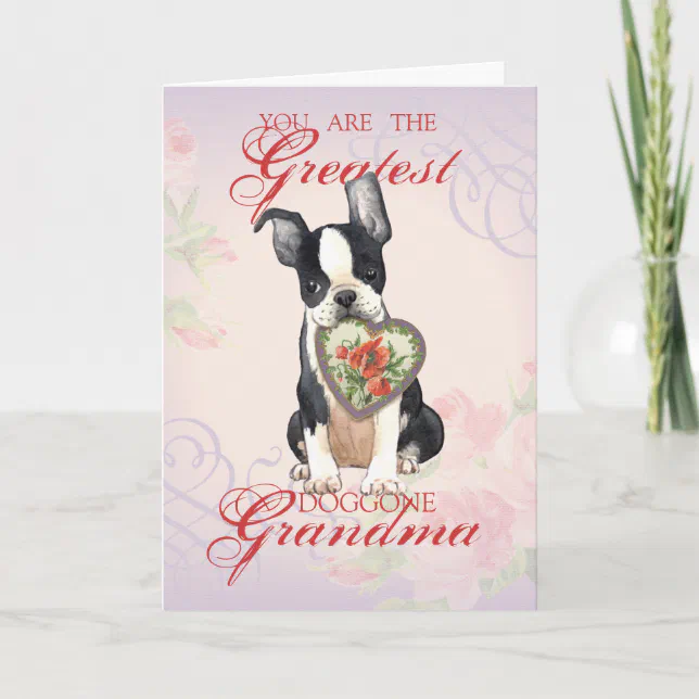 Boston Terrier Heart Grandma Card | Zazzle