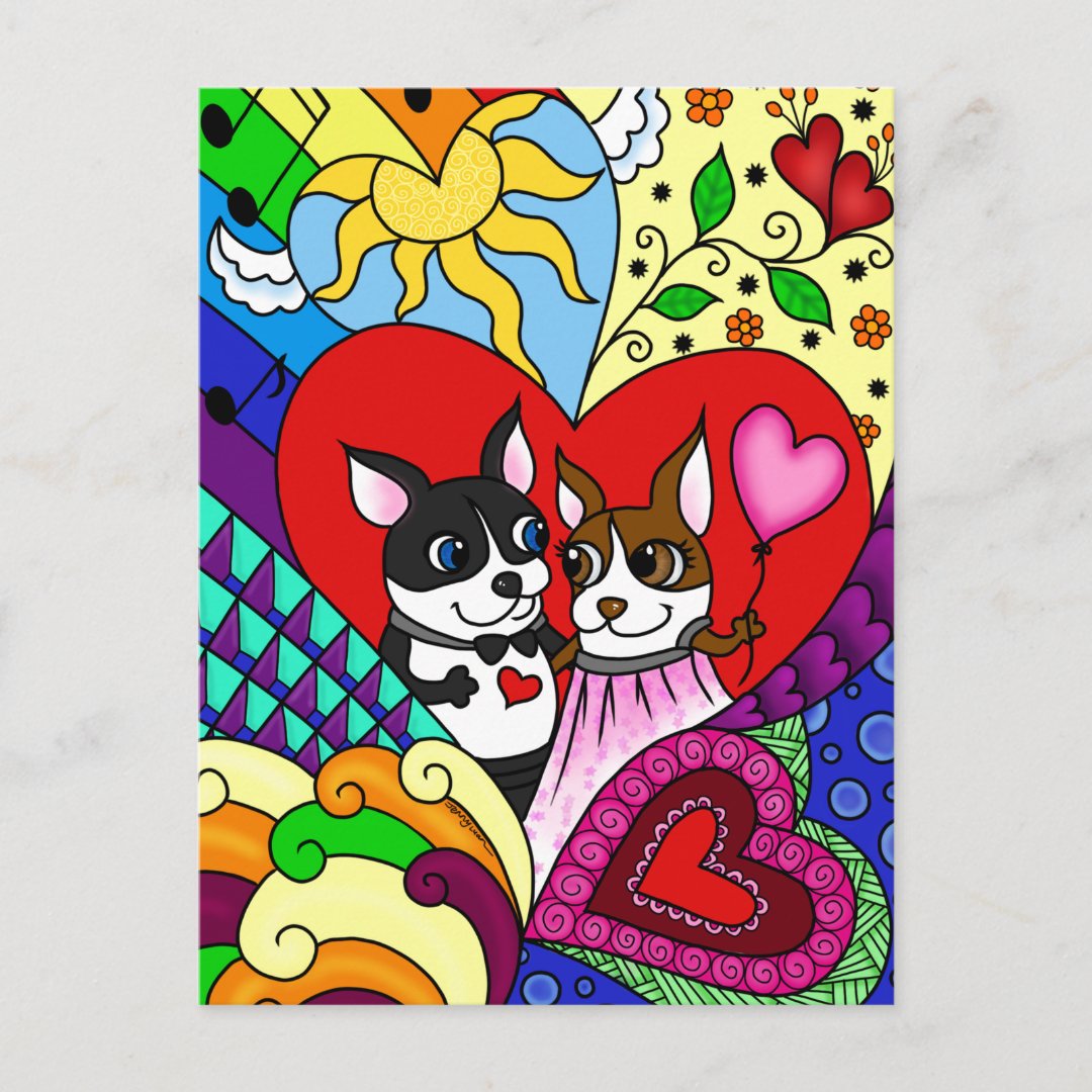 Boston Terrier in Doodle Pattern Personalizable Postcard | Zazzle
