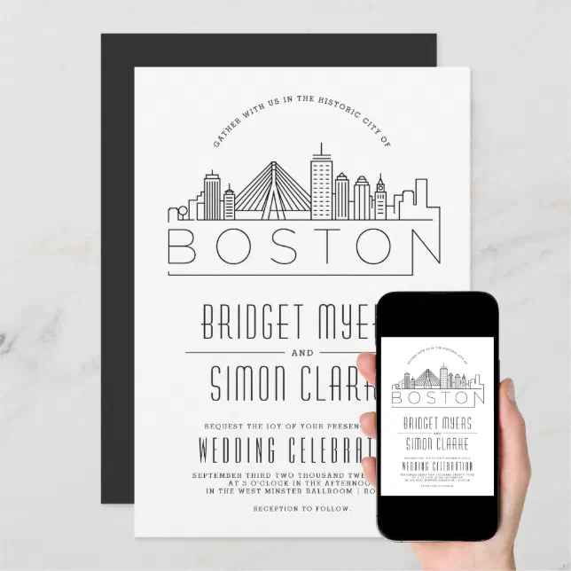 Boston Wedding | Stylized Skyline Invitation | Zazzle