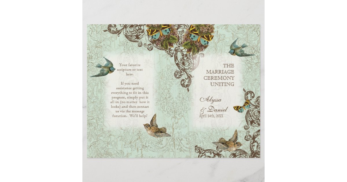 Botanica Birds Butterfly Swirl Wedding Program | Zazzle