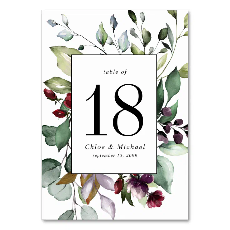 Botanical and Red Watercolor Flowers Personalized Table Number | Zazzle
