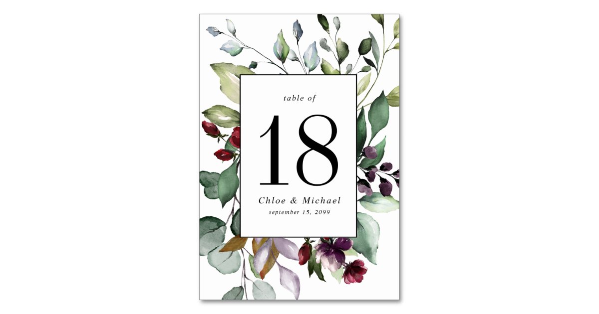 Botanical and Red Watercolor Flowers Personalized Table Number | Zazzle