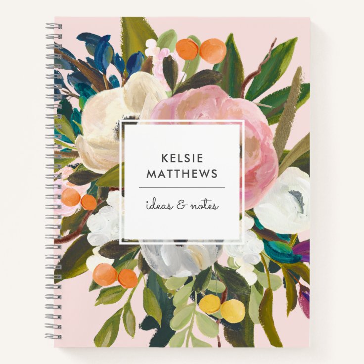Botanical Bliss Pretty Painted Floral | Blush Notebook | Zazzle