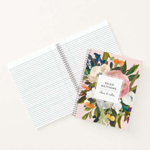 Botanical Bliss Pretty Painted Floral | Blush Notebook | Zazzle