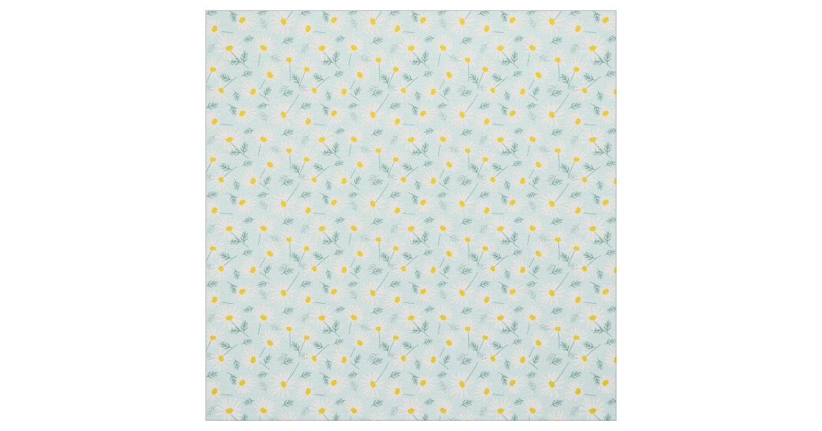 Botanical Blue And White Dainty Floral Daisy Fabric | Zazzle