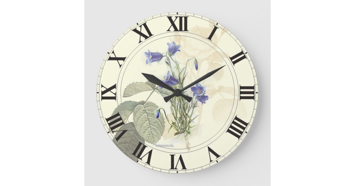 Botanical Blue Campanula clockface Large Clock | Zazzle