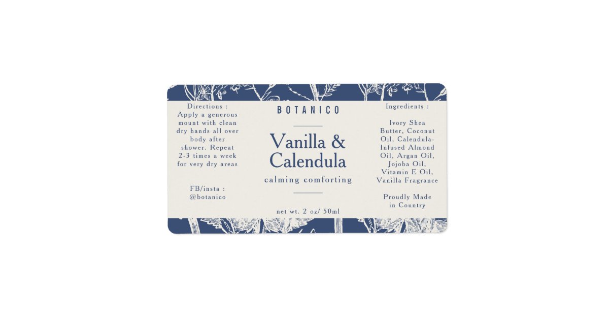 Botanical Blue Cream Ingredients Natural Product L Label | Zazzle