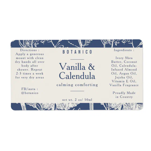 Botanical Blue Cream Ingredients Natural Product L Label | Zazzle