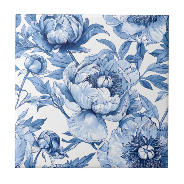 Botanical Blue Floral Art Nouveau Flower Bathroom Ceramic Tile | Zazzle
