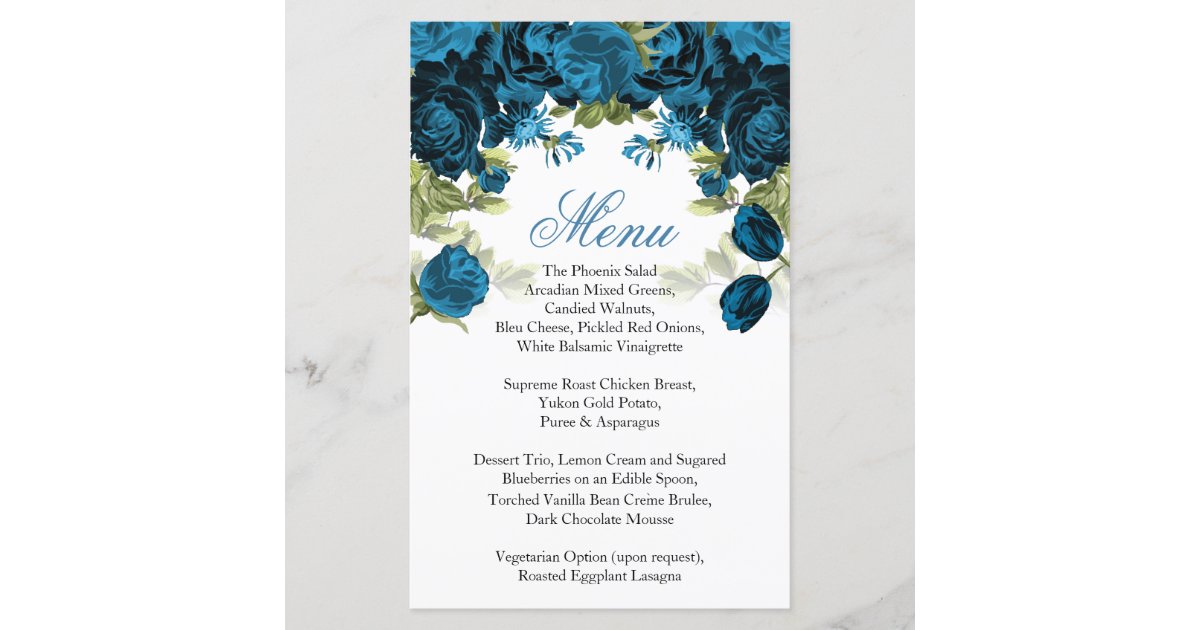 Botanical Blue Flower Wedding - Menu | Zazzle