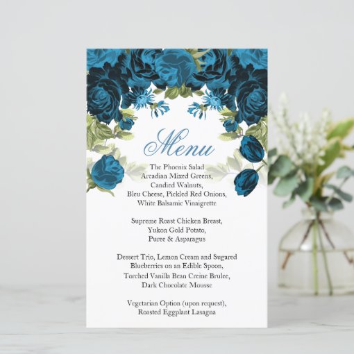 Botanical Blue Flower Wedding - Menu | Zazzle