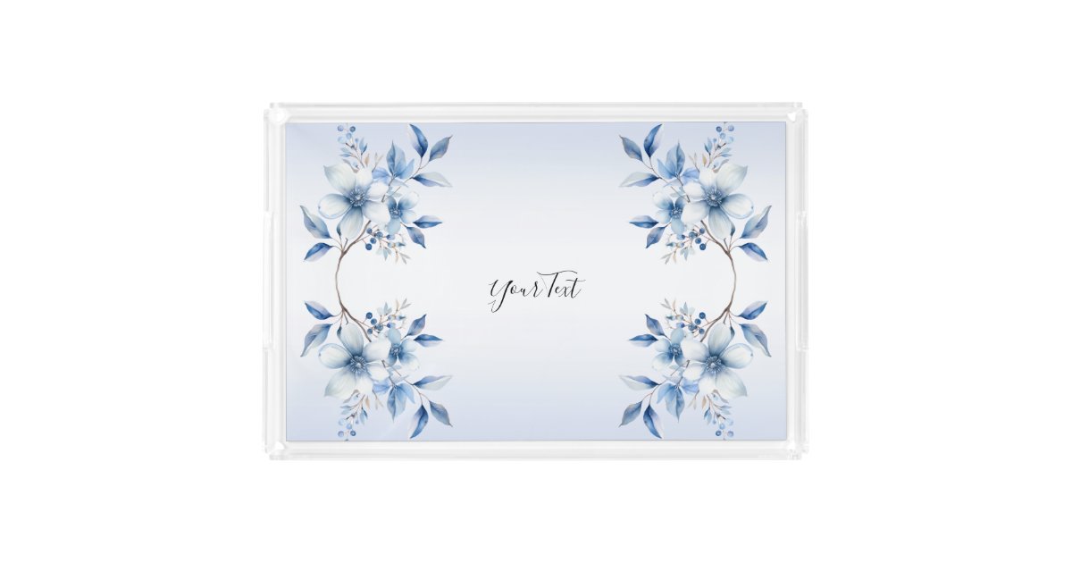 Botanical Blue Flowers Vanity Tray | Zazzle