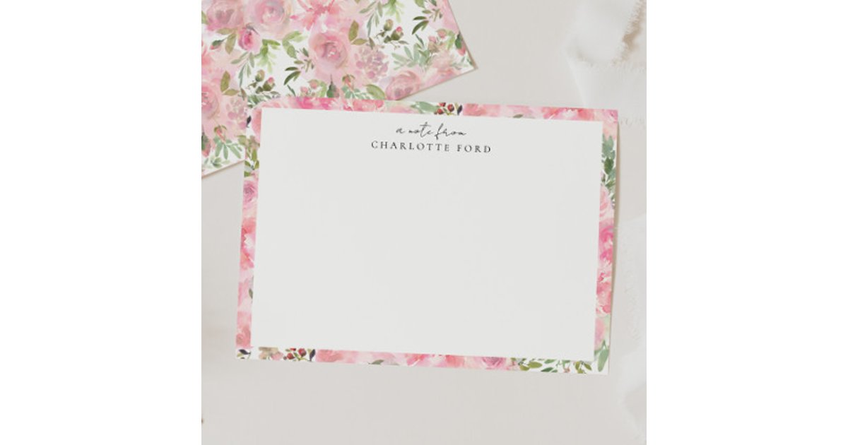 Botanical Blush Pink Peony Rose Girly Floral Frame Note Card | Zazzle