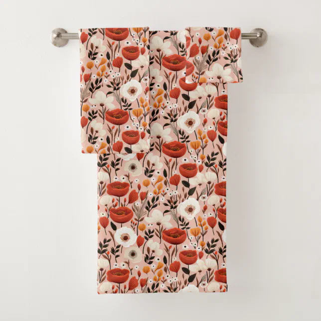 Botanical Boho Fall Wildflowers Meadow Pattern Bath Towel Set | Zazzle