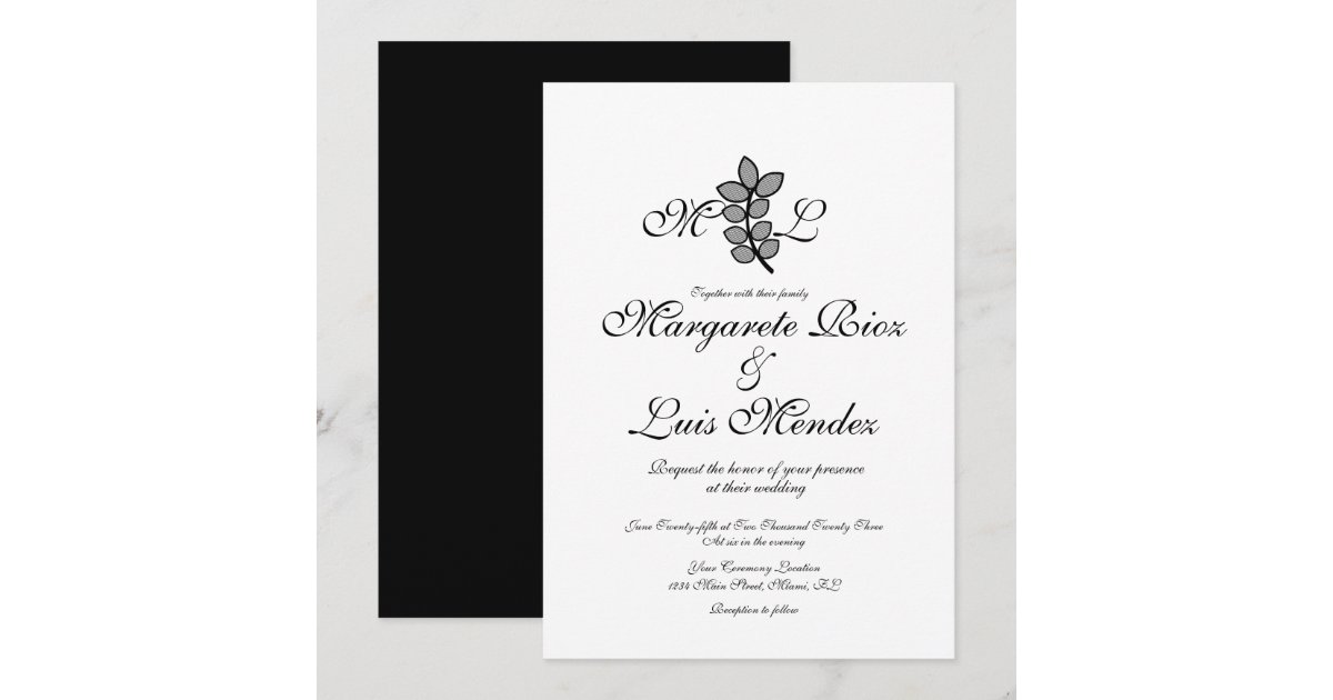 Botanical Branch Caligraphy Monogrammed Wedding Invitation | Zazzle