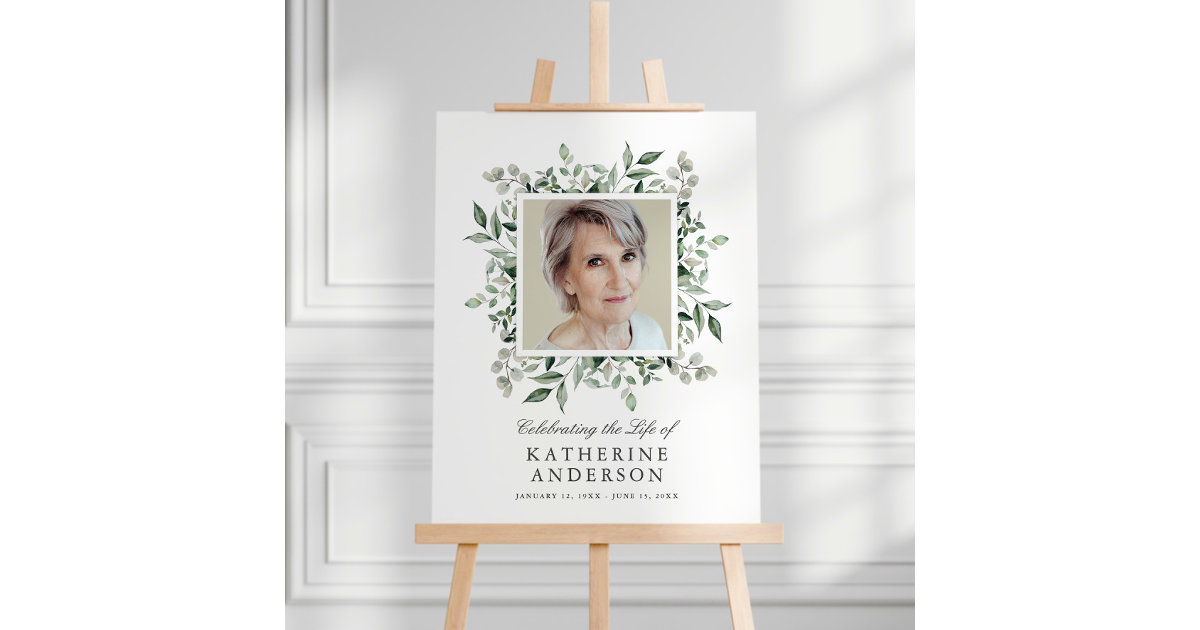 Botanical Celebration of Life Memorial Photo Sign | Zazzle