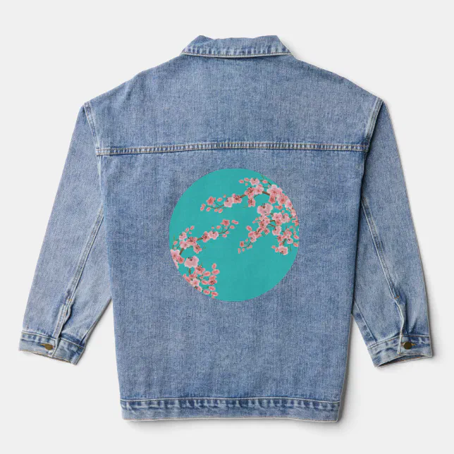 Botanical Cherry Blossom Denim Jacket | Zazzle