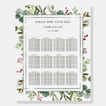 Botanical Christmas Wedding Seating Chart Foam Board | Zazzle