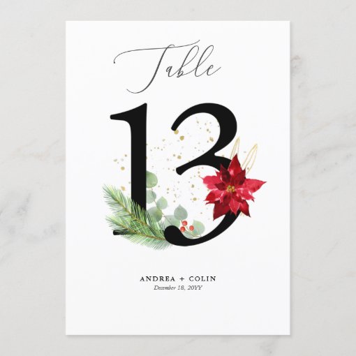 Botanical Christmas Wedding Table Number 13 | Zazzle