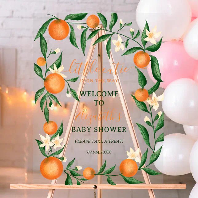 Botanical citrus orange little cutie welcome acrylic sign | Zazzle