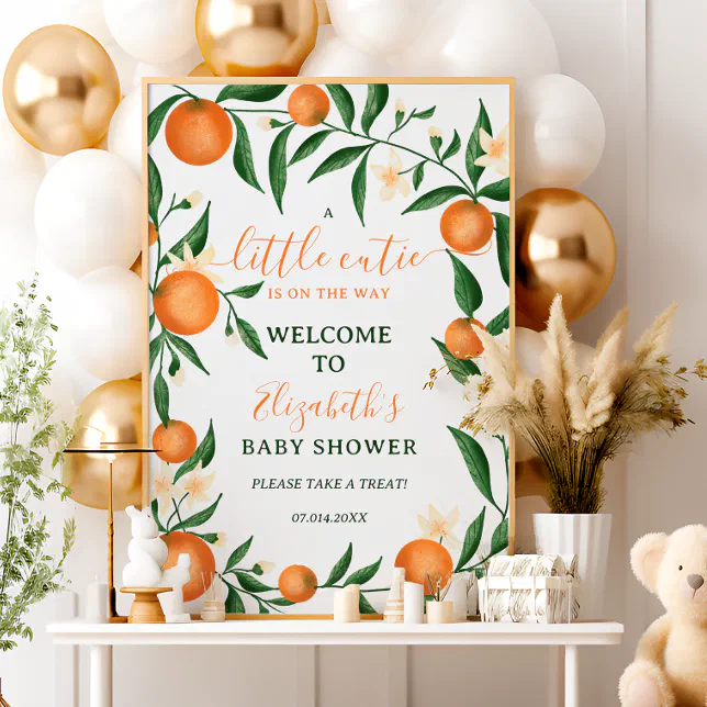 Botanical citrus orange little cutie welcome poster | Zazzle