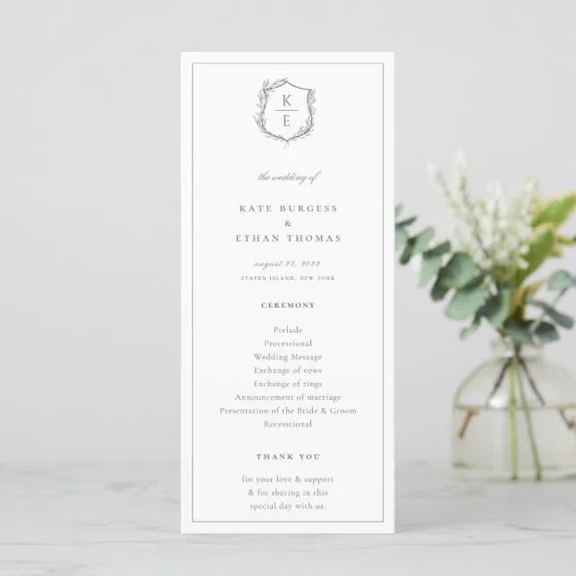 Botanical Crest Monogram Wedding Program | Zazzle