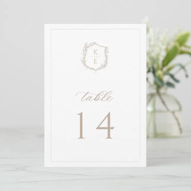 Botanical Crest Monogram Wedding Table Number | Zazzle