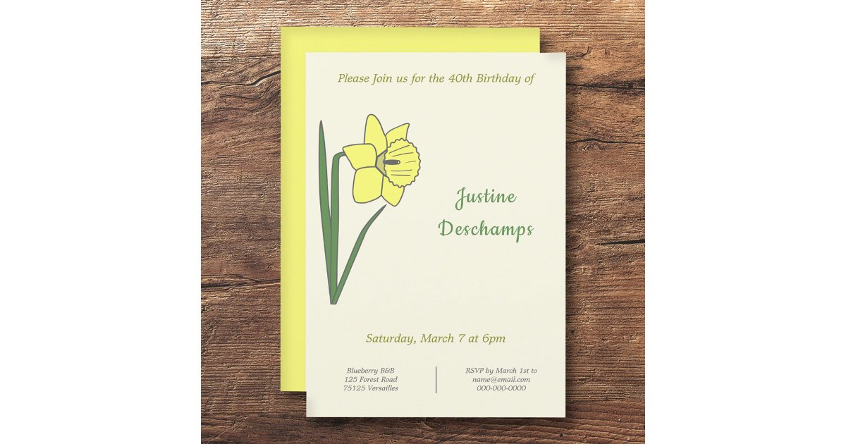 Botanical Daffodil Birthday Invitation | Zazzle