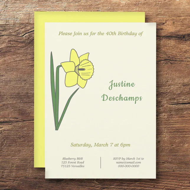 Botanical Daffodil Birthday Invitation | Zazzle