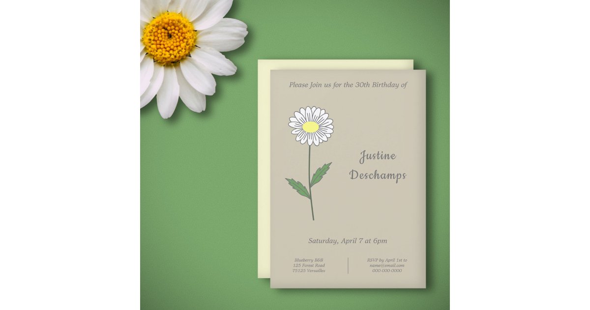 Botanical Daisy Flower Birthday Invitation | Zazzle
