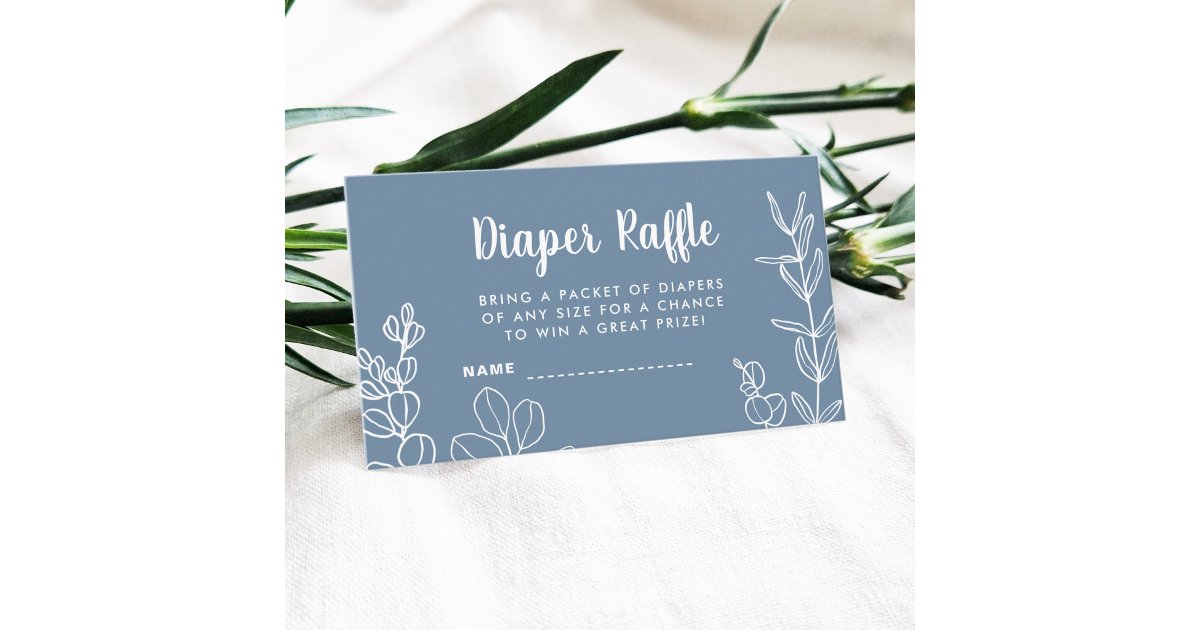 Botanical Dusty Blue Diaper Raffle Enclosure Card | Zazzle