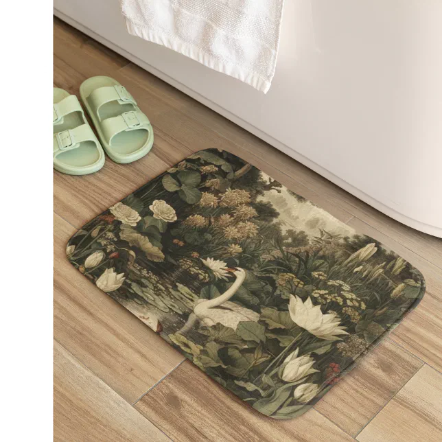 Botanical Elegance – Swan in the Forest Bath Mat | Zazzle