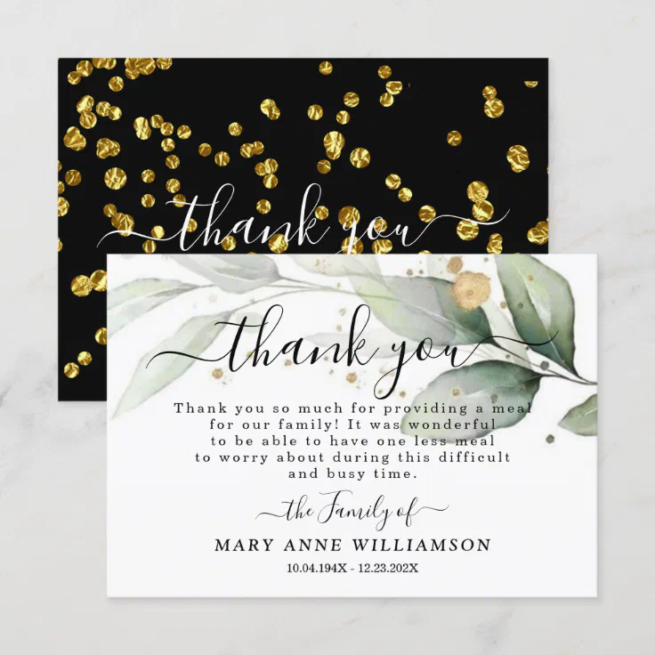 Botanical Elegant Funeral Food Thank You Card | Zazzle