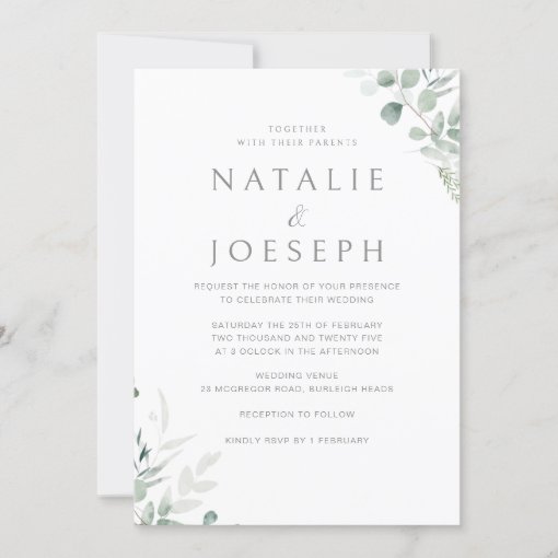 Botanical Elegant Greenery Modern Wedding Invitation | Zazzle