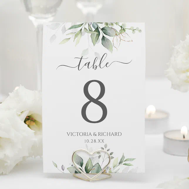 Botanical Eucalyptus Greenery Watercolor Elegant Table Number | Zazzle