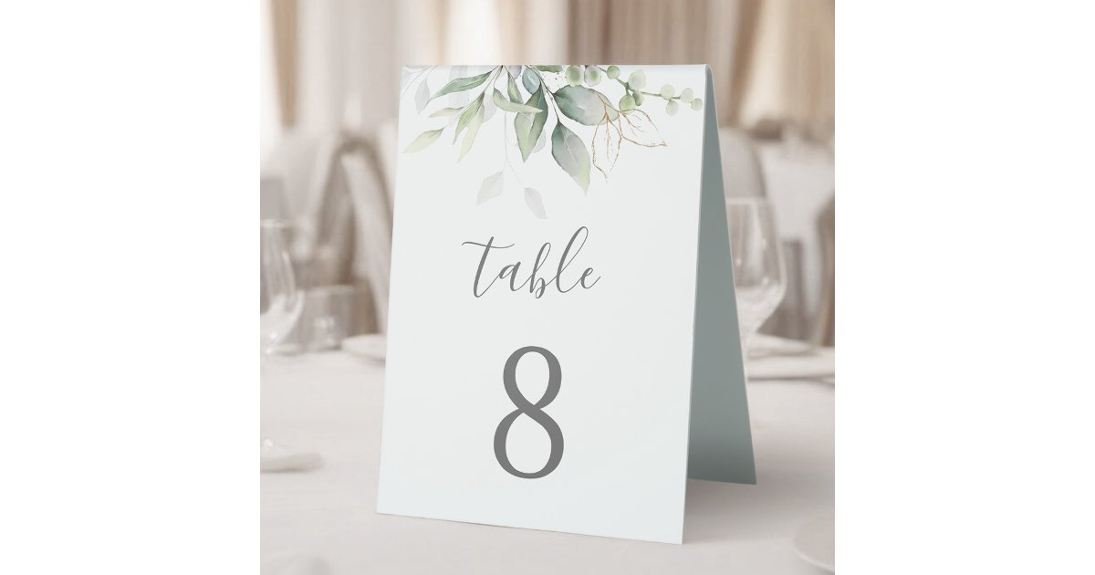 Botanical Eucalyptus Greenery Watercolor Elegant Table Tent Sign | Zazzle