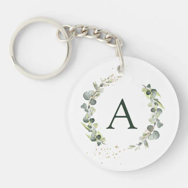 Botanical Eucalyptus Monogram Greenery Wedding Keychain | Zazzle