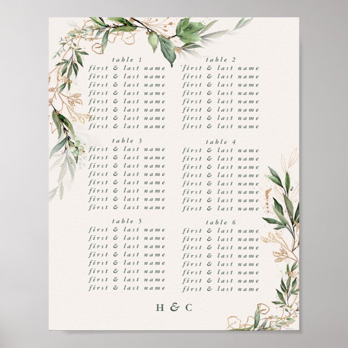 Botanical Eucalyptus Moss Wedding Seating Chart | Zazzle.com