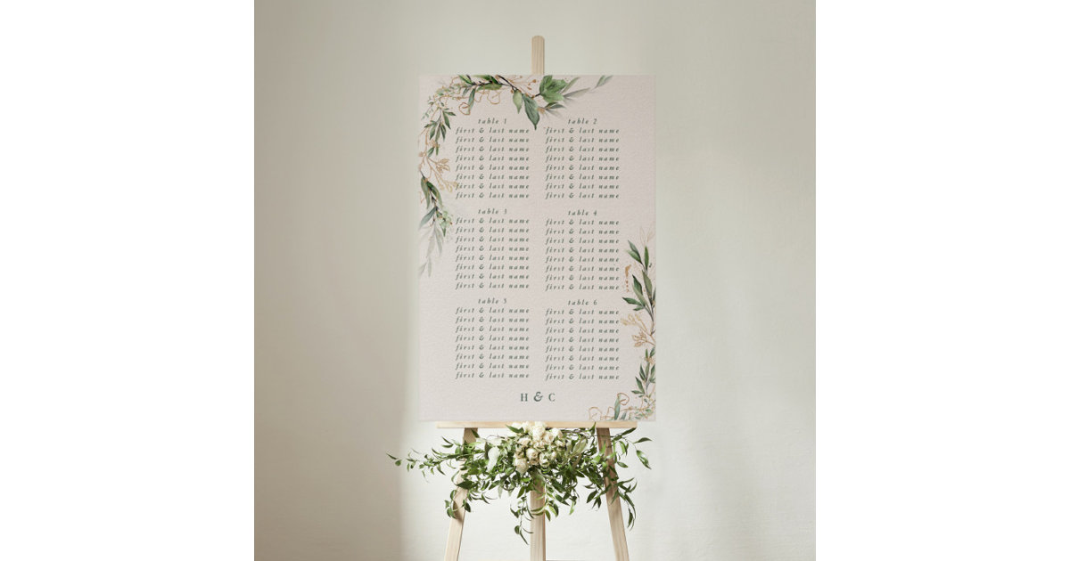 Botanical Eucalyptus Moss Wedding Seating Chart | Zazzle