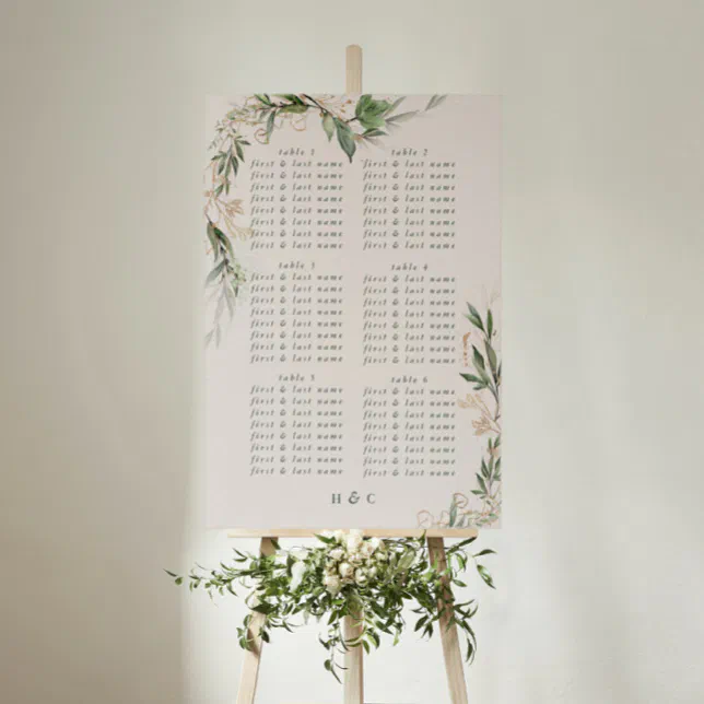 Botanical Eucalyptus Moss Wedding Seating Chart | Zazzle