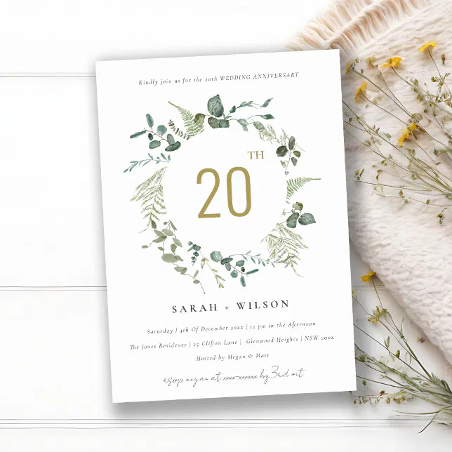 Botanical Eucalyptus Wreath Wedding Anniversary Invitation | Zazzle