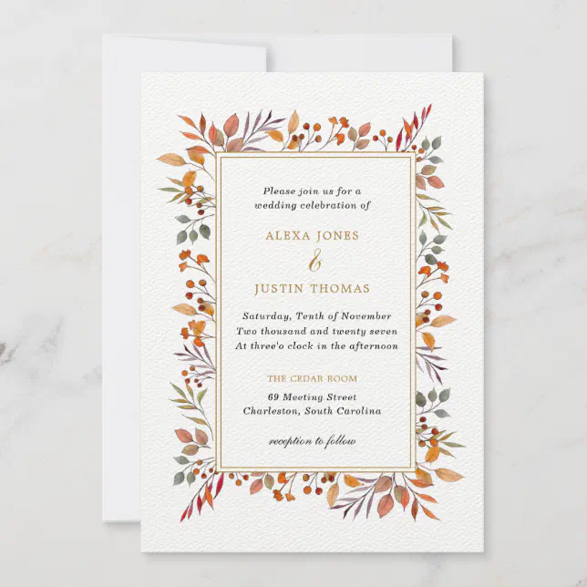 Botanical Fall Foliage Wedding Invitation | Zazzle