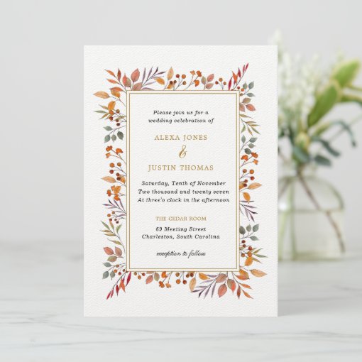 Botanical Fall Foliage Wedding Invitation | Zazzle