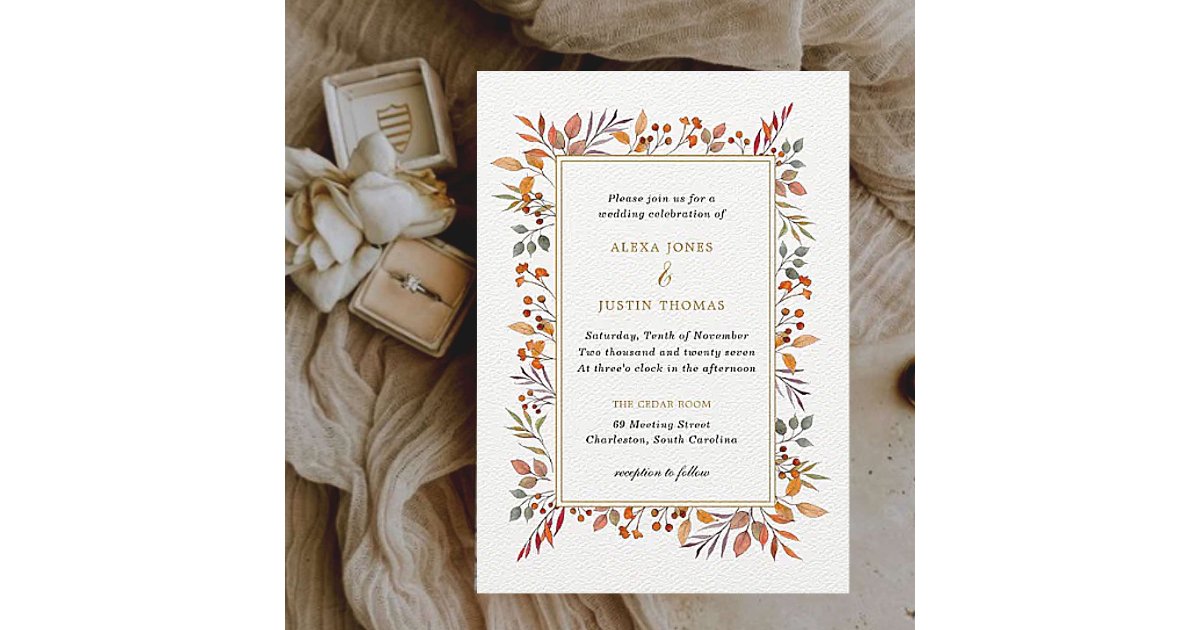 Botanical Fall Foliage Wedding Invitation | Zazzle
